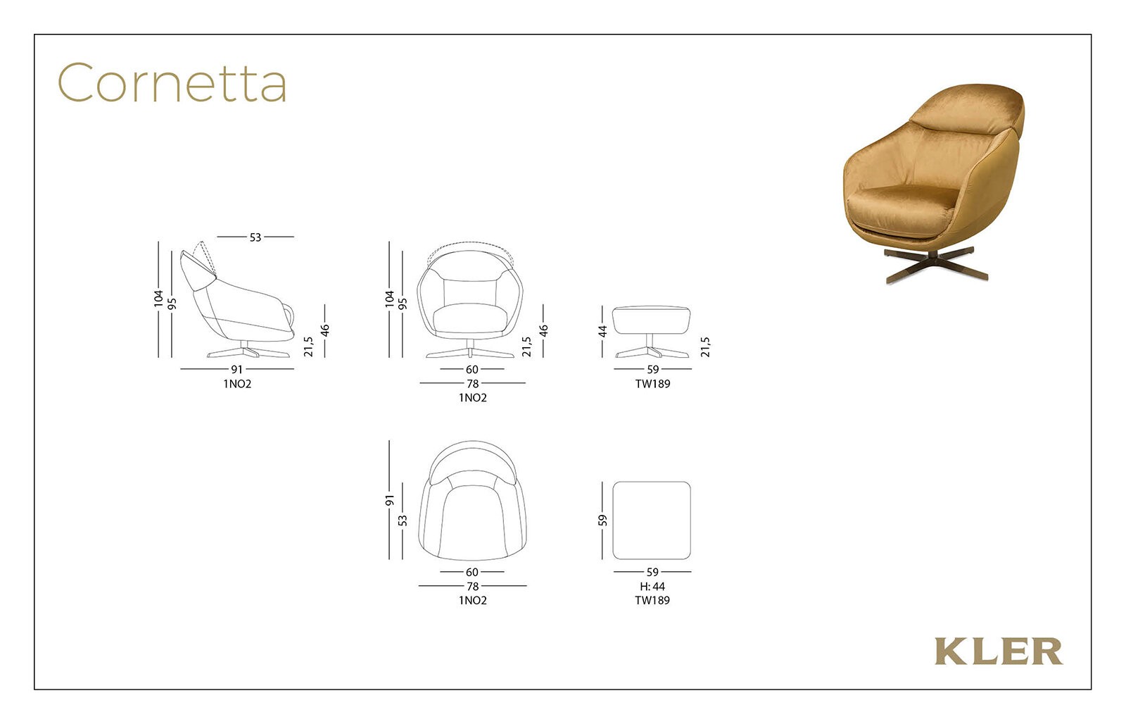 Fotel z pufem KLER Cornetta W189 | sklep KLER
