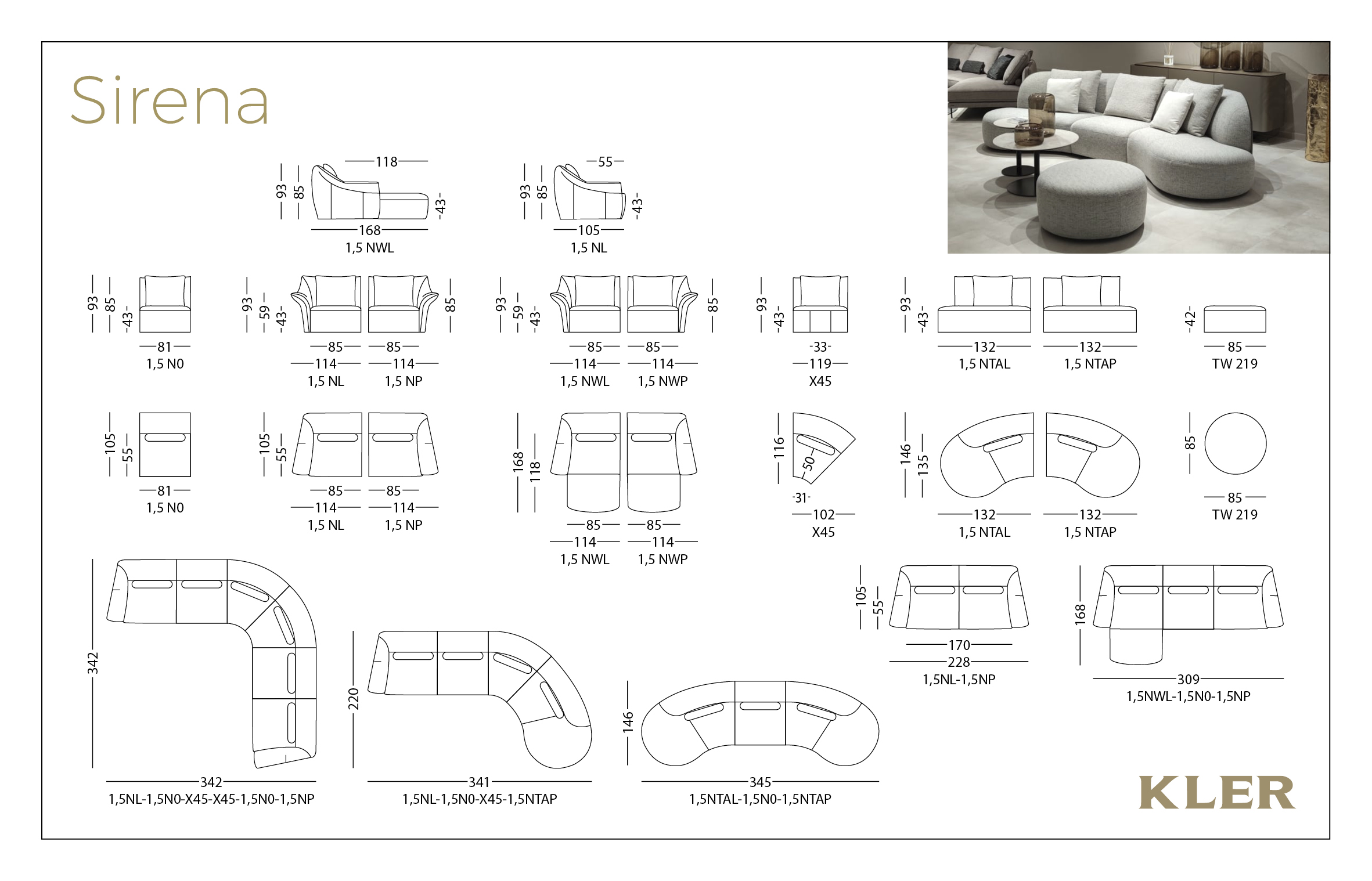 Kanapa trzyosobowa KLER Sirena W219 | sklep KLER
